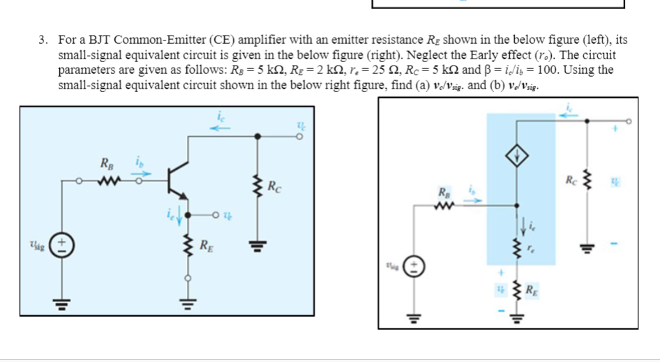 Solved 3. For a BJT Common-Emitter (CE) amplifier with an | Chegg.com