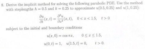 Solved 8. Derive the implicit method for solving the | Chegg.com