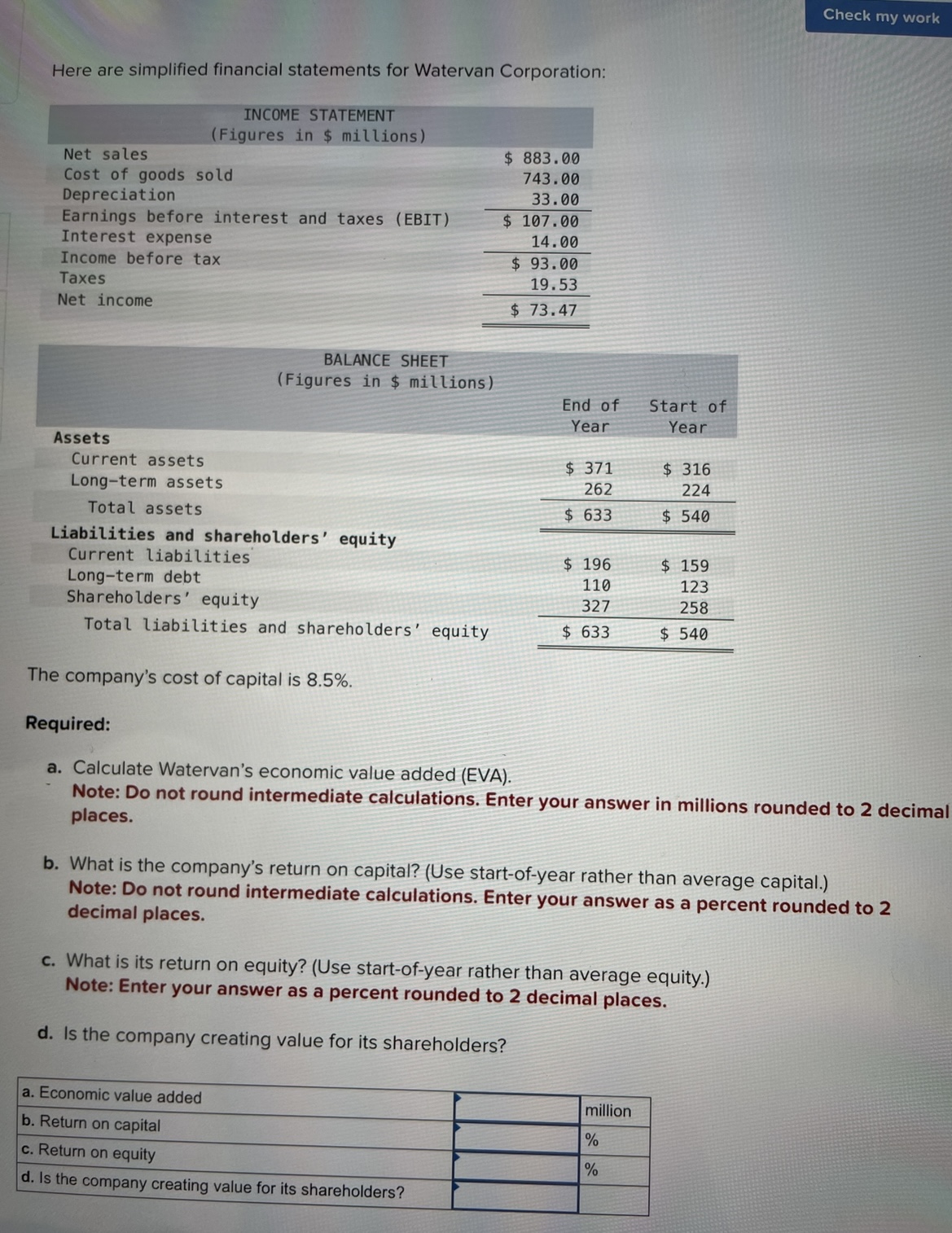 Solved Here are simplified financial statements for Watervan | Chegg.com