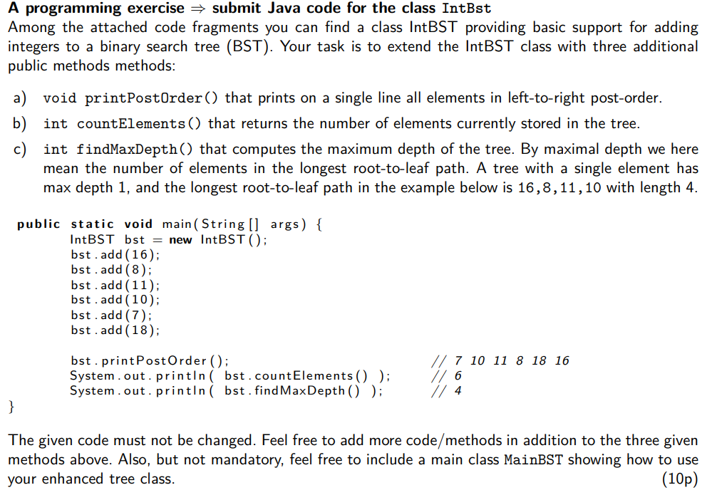 Solved Do it with java eclipse code: public class IntBST { | Chegg.com