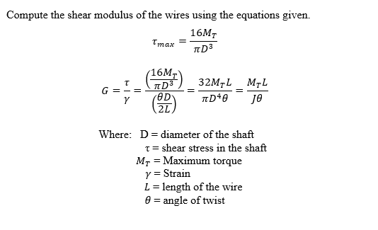 Solved Compute the shear modulus of the wires using the | Chegg.com