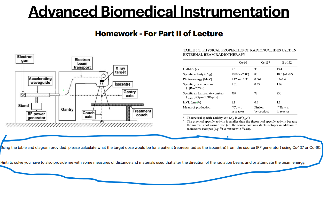 Solved Advanced Biomedical Instrumentation Homework - For | Chegg.com