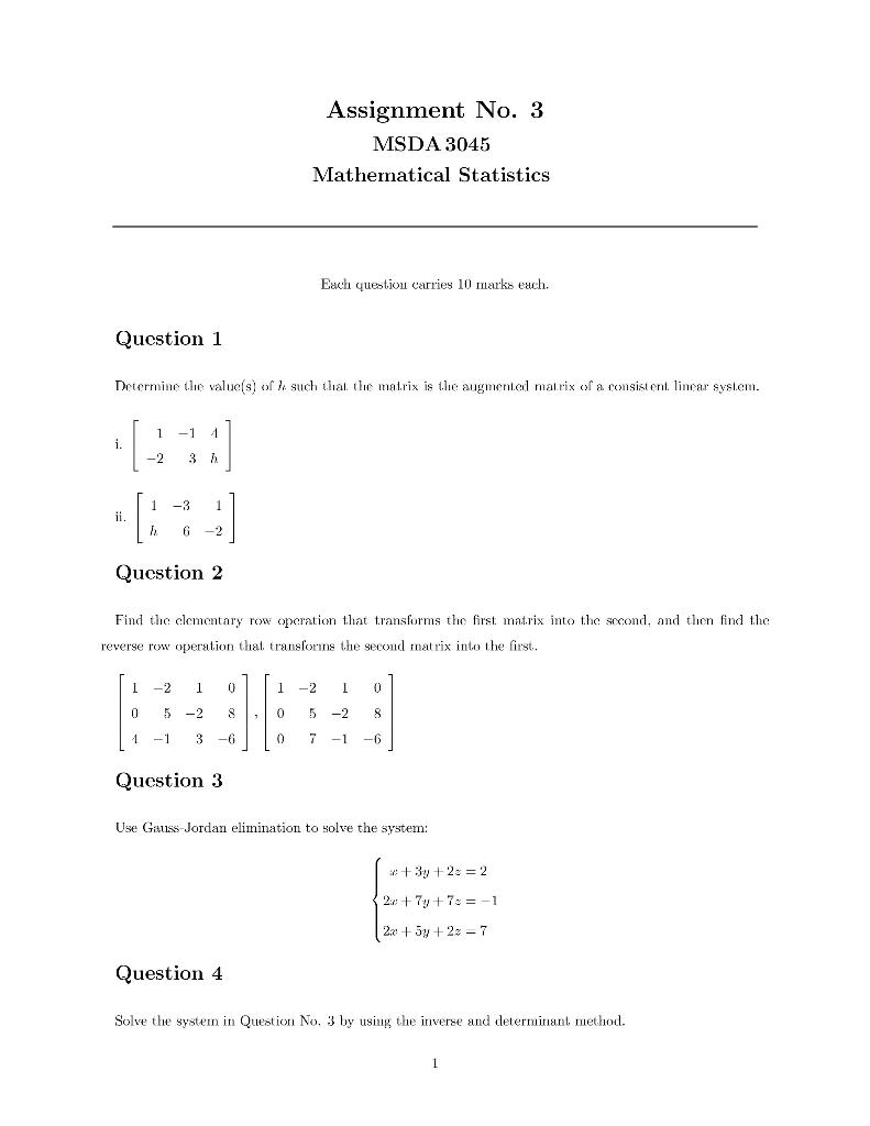 Solved Each question carries 10 marks each. Question 1 | Chegg.com