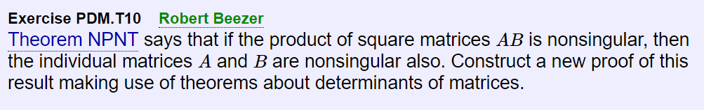 Solved Exercise PDM.T10 Robert Beezer Theorem NPNT says that | Chegg.com