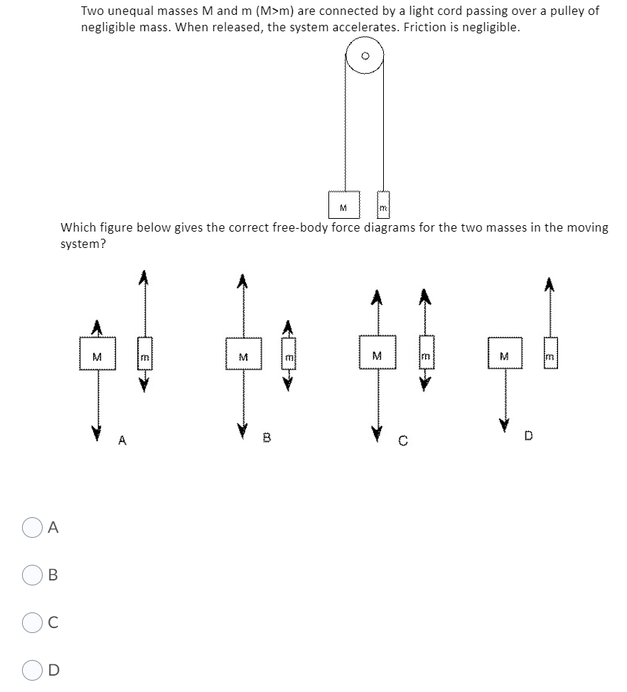 Solved Two unequal masses M and m (M>m) are connected by a | Chegg.com
