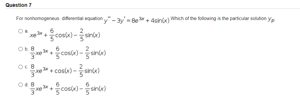 Solved For nonhomogeneus differential equation | Chegg.com
