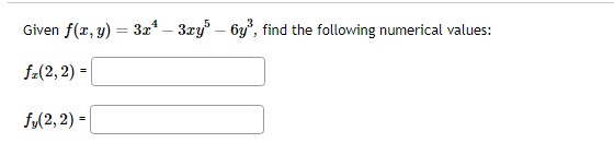 Solved Given f(x,y)=3x4−3xy5−6y3, find the following | Chegg.com