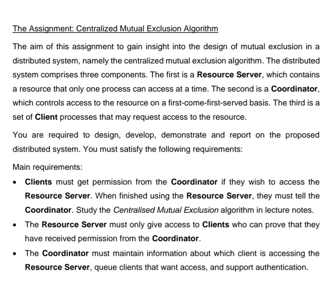 Solved The Assignment Centralized Mutual Exclusion 