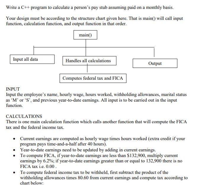 Write a C++ program to calculate a person's pay stub | Chegg.com