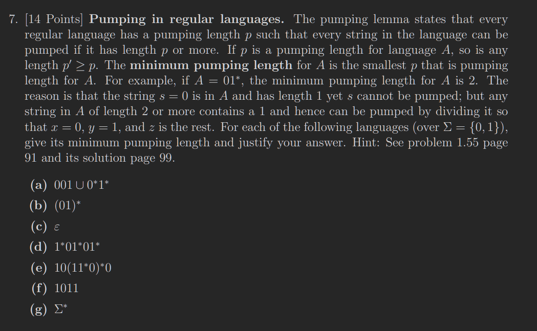 7. 14 Points Pumping in regular languages. The | Chegg.com