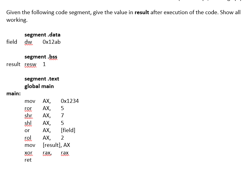 Solved Given The Following Code Segment Give The Value In 