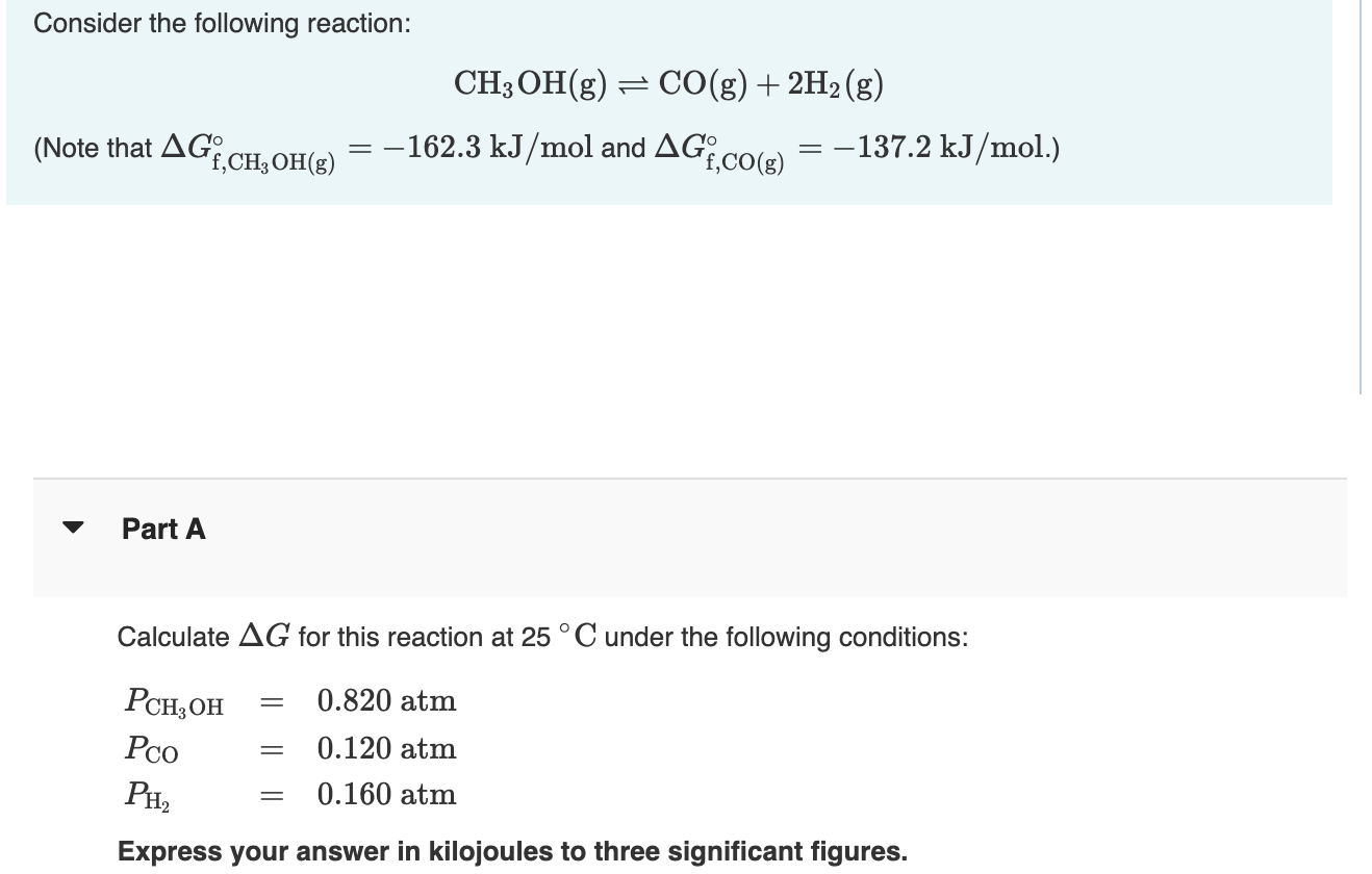 Consider the following reaction: CH3OH(g)⇌CO(g)+2H2( | Chegg.com