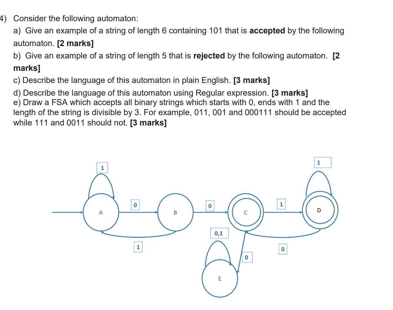 Solved Consider the following automaton: a) Give an example | Chegg.com