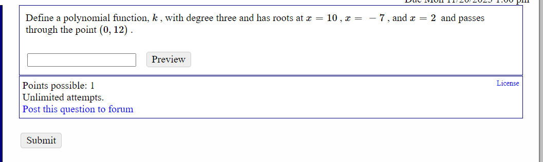 Solved Define a polynomial function, k, with degree three | Chegg.com