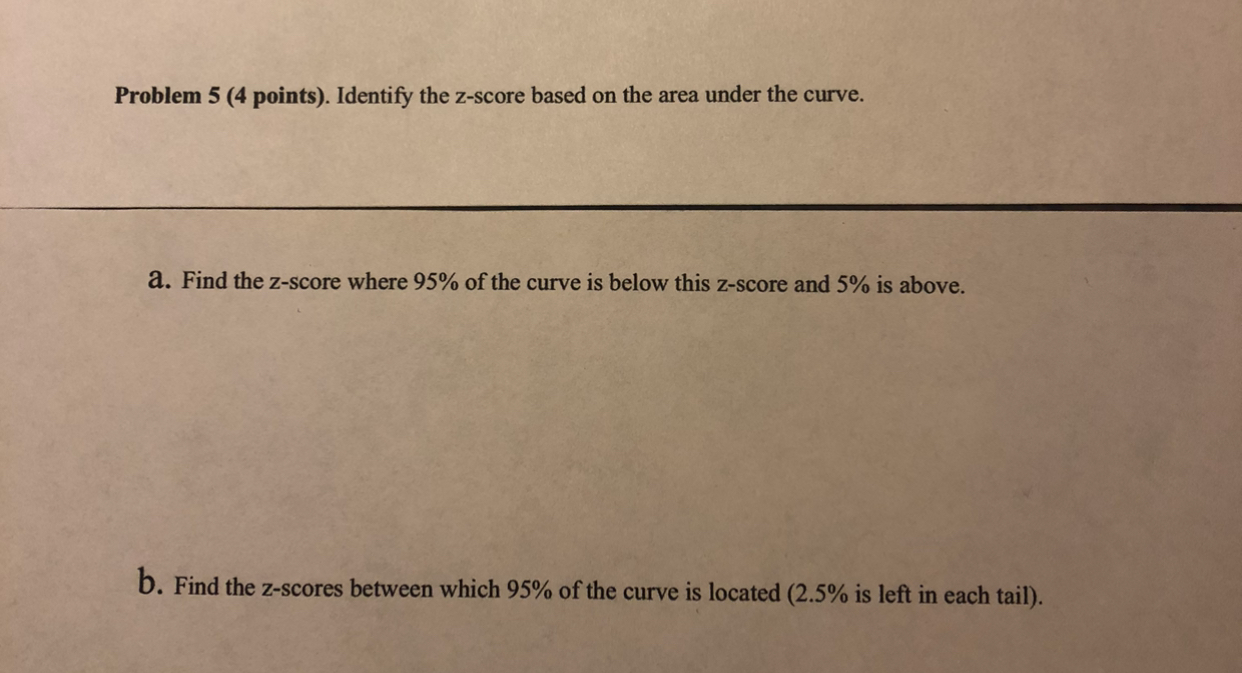 Solved Problem 5 (4 points). Identify the z-score based on | Chegg.com