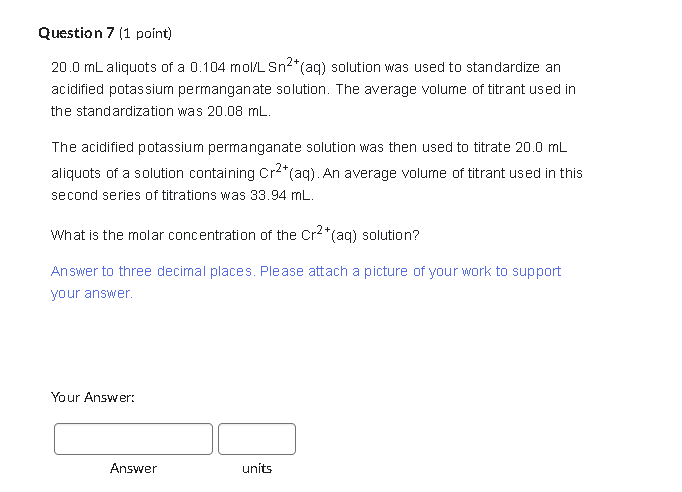 Solved 20.0 mL aliquots of a 0.104 mol2 LSn2++(aq) solution | Chegg.com