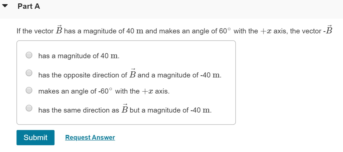 Solved If the vector B⃗ has a magnitude of 40 m and makes | Chegg.com