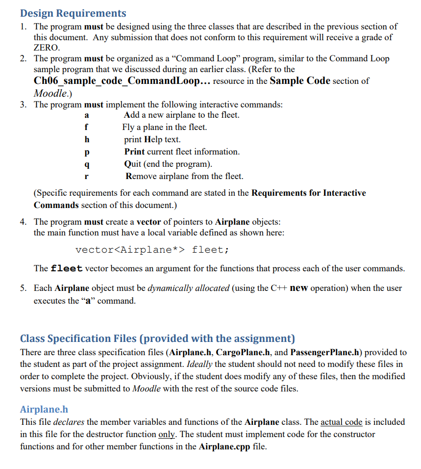 Solved Airplane Fleet Application Program This project | Chegg.com