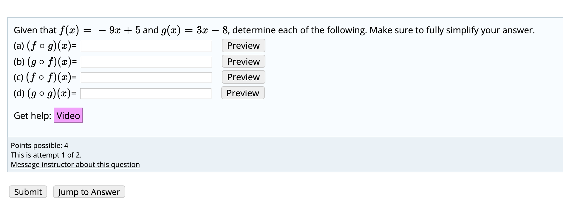 Solved – 9x + 5 and g(x) = 3x – 8, determine each of the | Chegg.com