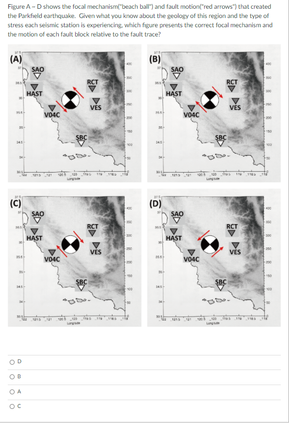 Solved Figure A-D shows the focal mechanism("beach ball") | Chegg.com