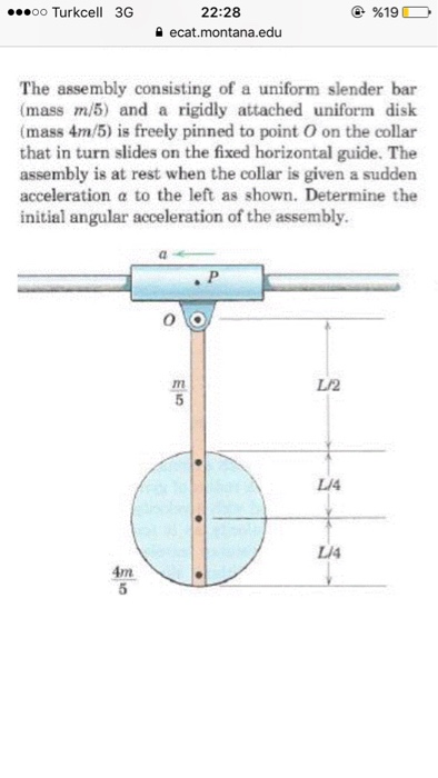 Solved The assembly consisting of a uniform slender bar | Chegg.com