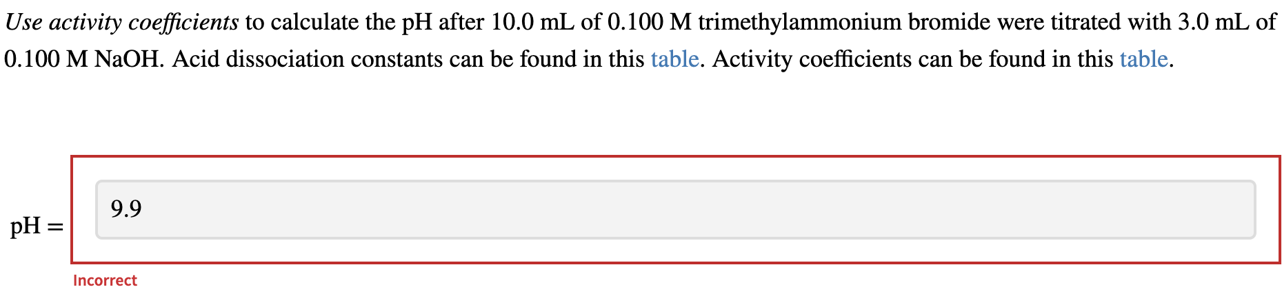 Use activity coefficients to calculate the pH after | Chegg.com