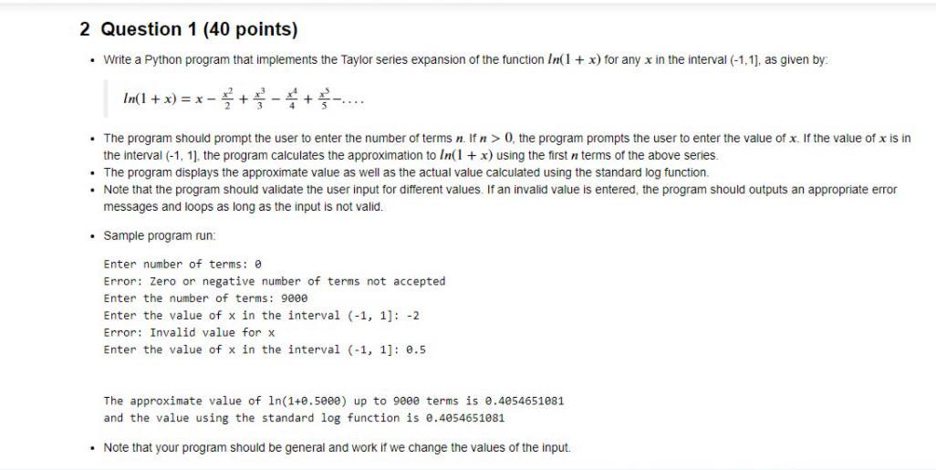 Solved 2 Question 1 (40 points) • Write a Python program | Chegg.com