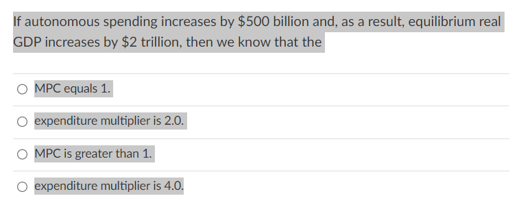 Solved If autonomous spending increases by $500 billion and, | Chegg.com