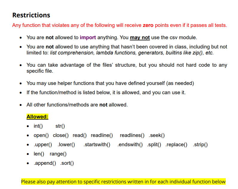 Solved Restrictions Any function that violates any of the | Chegg.com