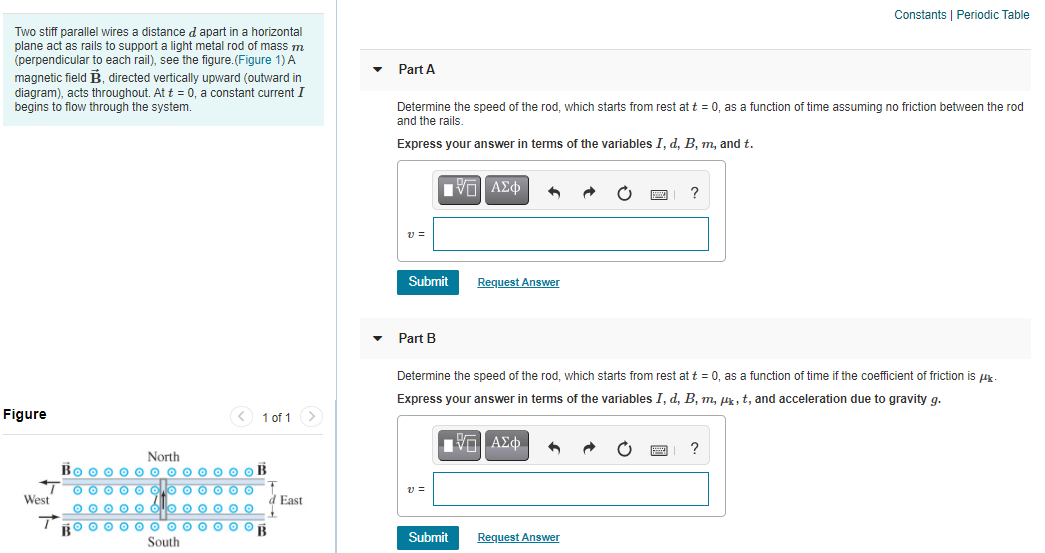 Constants Periodic Table Two stiff parallel wires a | Chegg.com