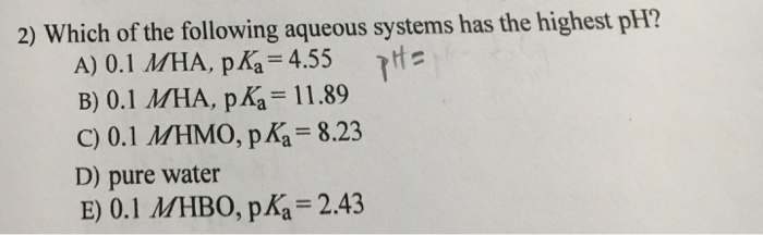 Solved 2) Which of the following aqueous systems has the | Chegg.com