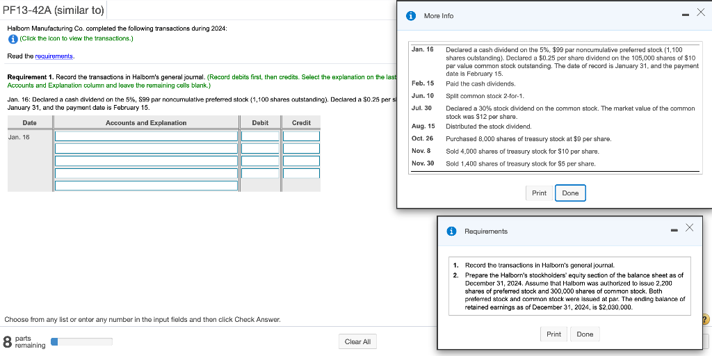Solved PF13-42A (similar to) i More Info Halbom | Chegg.com
