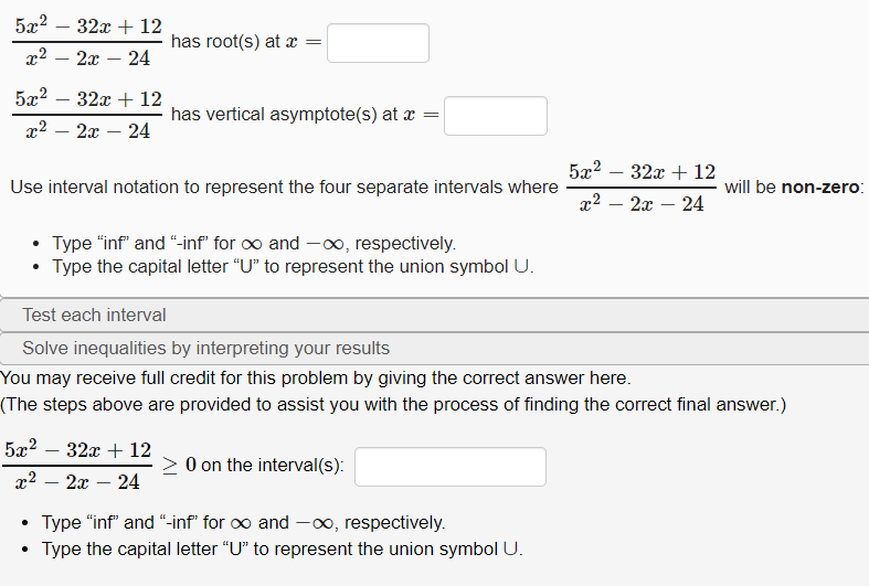 Solved 5x2 – 32x + 12 - has root(s) at x = 22 – 2x – 24 5x2 | Chegg.com