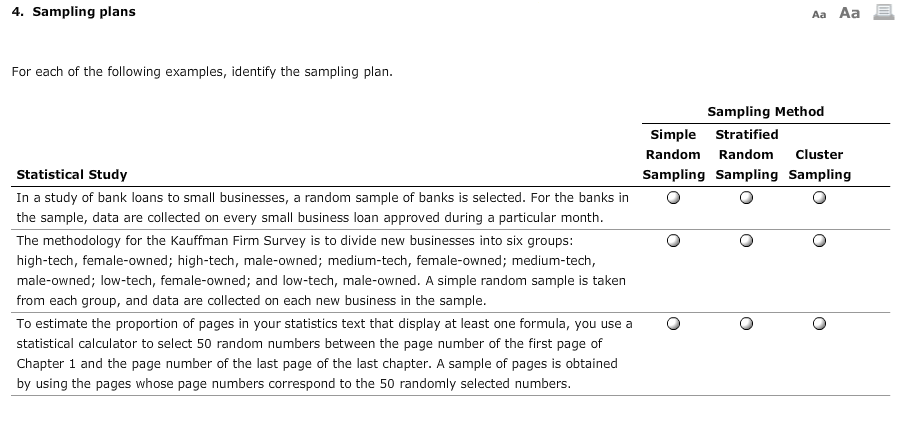 Solved 4. Sampling plans Aa Aa For each of the following | Chegg.com