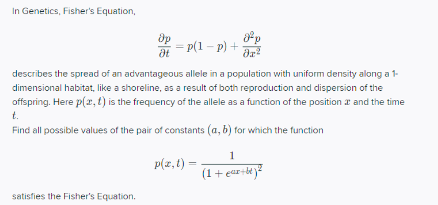 Solved In Genetics, Fisher's Equation, др at ap = P(1 – p) + | Chegg.com