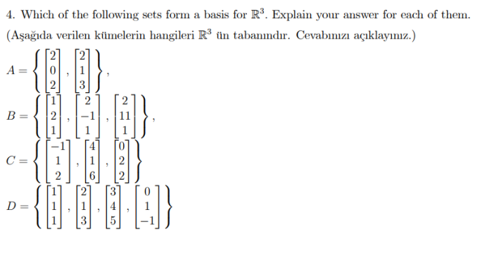 4. Which of the following sets form a basis for R3. | Chegg.com