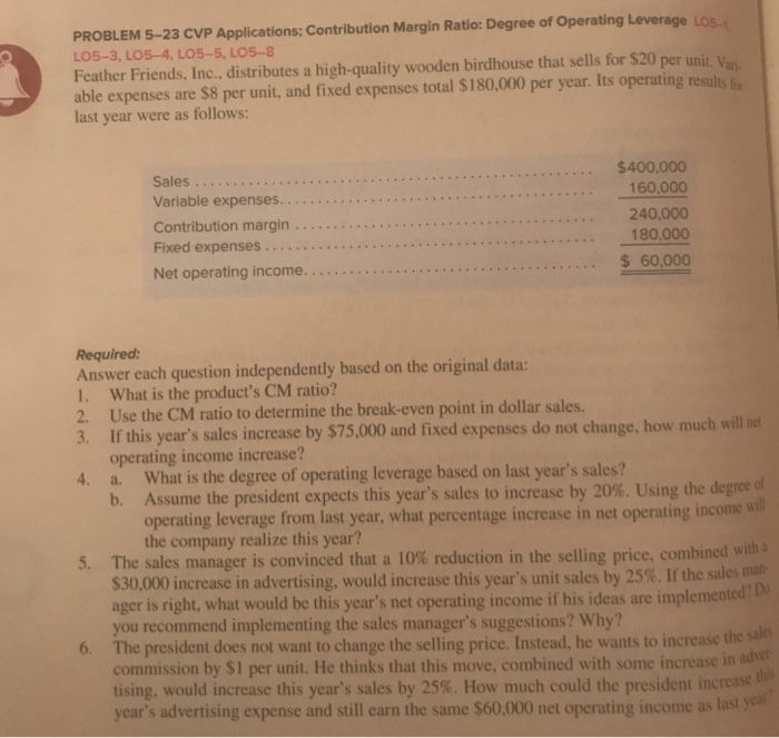 Solved PROBLEM 5-23 CVP Applications; Contribution Margin | Chegg.com