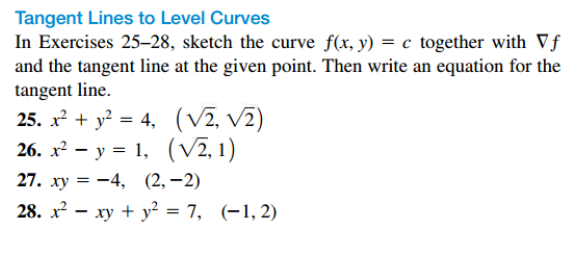 Solved Tangent Lines to Level CurvesIn Exercises 25-28, | Chegg.com