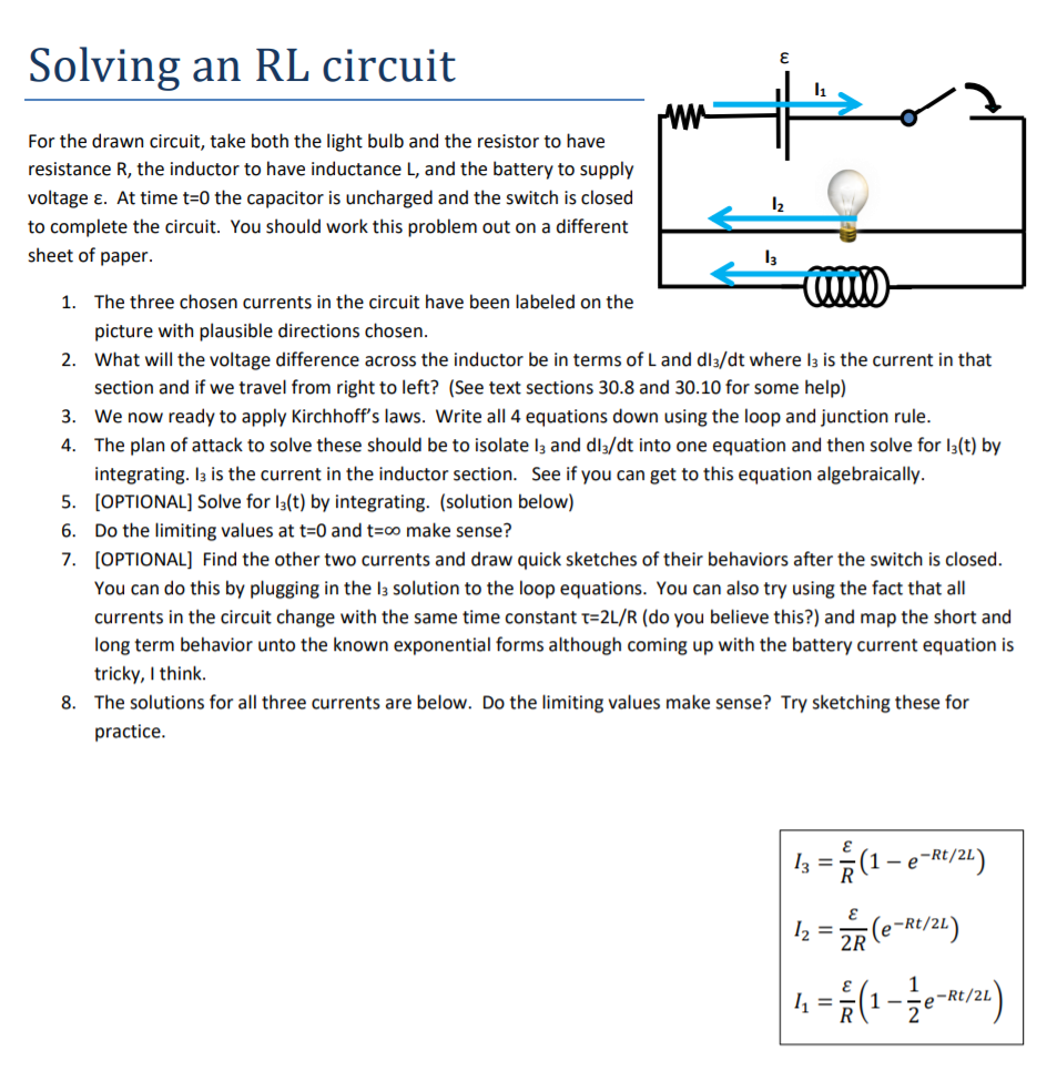 Solved Solving an RL circuit li w For the drawn circuit, | Chegg.com