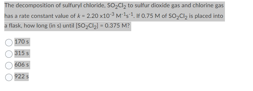 Solved The decomposition of sulfuryl chloride, SO2Cl2 to | Chegg.com