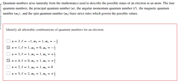 Quantum numbers arise naturally from the mathematics | Chegg.com
