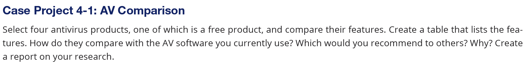 Solved Case Project 4-1: AV Comparison Select four antivirus | Chegg.com