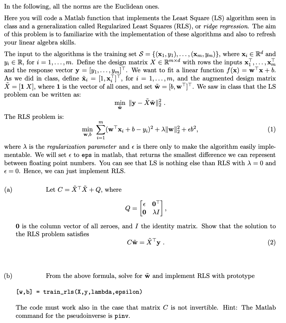 Solved In the following, all the norms are the Euclidean | Chegg.com