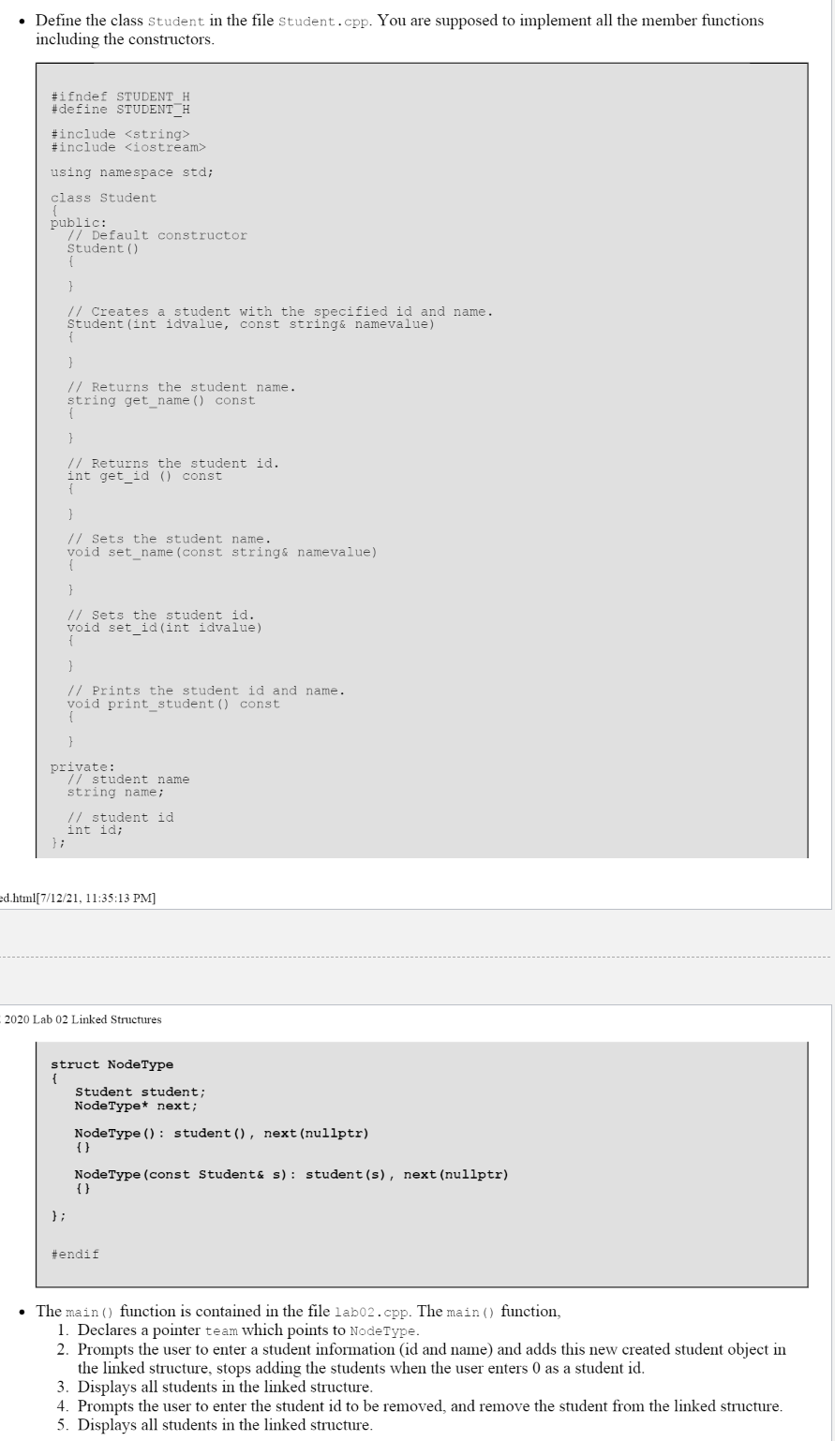 Solved • Define the class Student in the file student.cpp. | Chegg.com