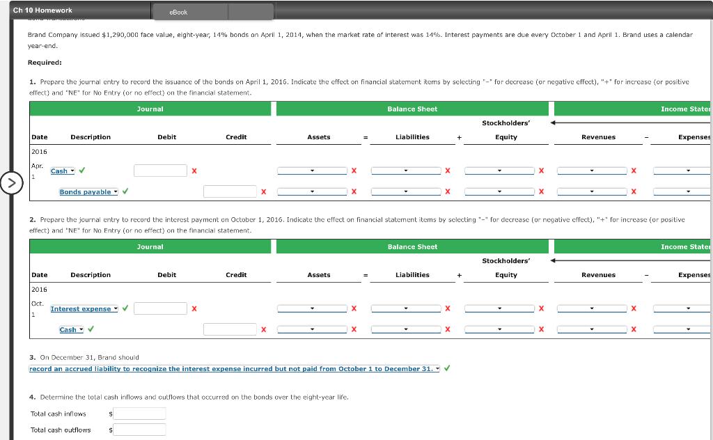 Solved year-end. Required: effect) and "NE' for No Entry (or | Chegg.com