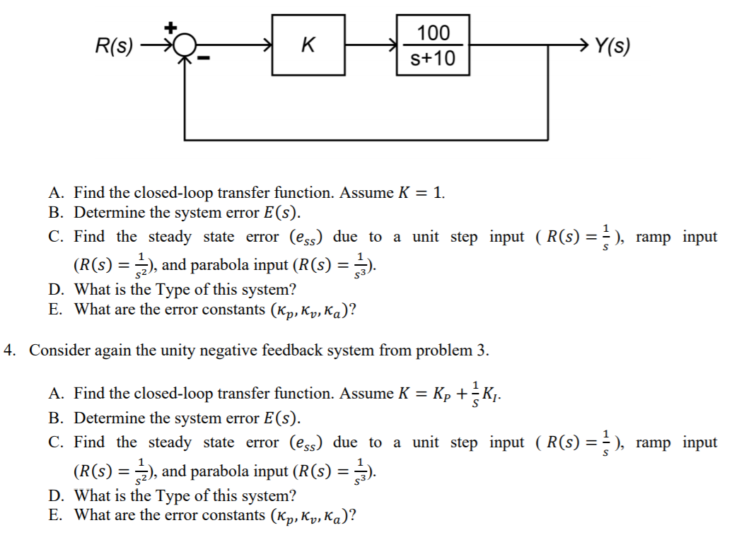 Solved R(s) K 100 S+10 Y(s) A. Find the closed-loop transfer | Chegg.com