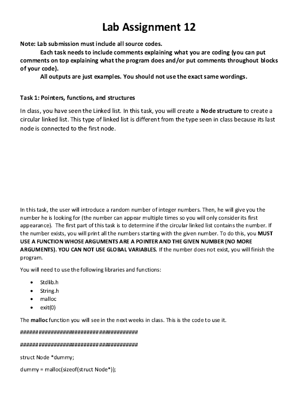 Solved Lab Assignment 12 Note: Lab submission must include | Chegg.com