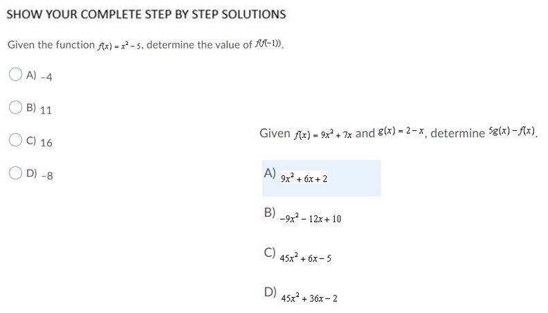 Solved SHOW YOUR COMPLETE STEP BY STEP SOLUTIONS Given the | Chegg.com