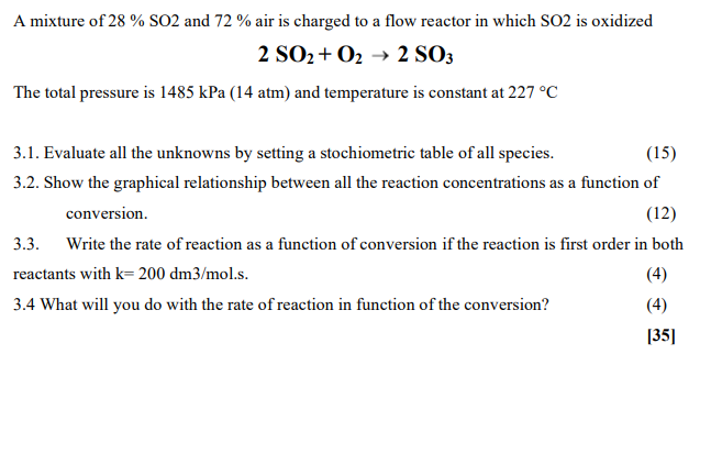 Solved A mixture of 28 % SO2 and 72 % air is charged to a | Chegg.com