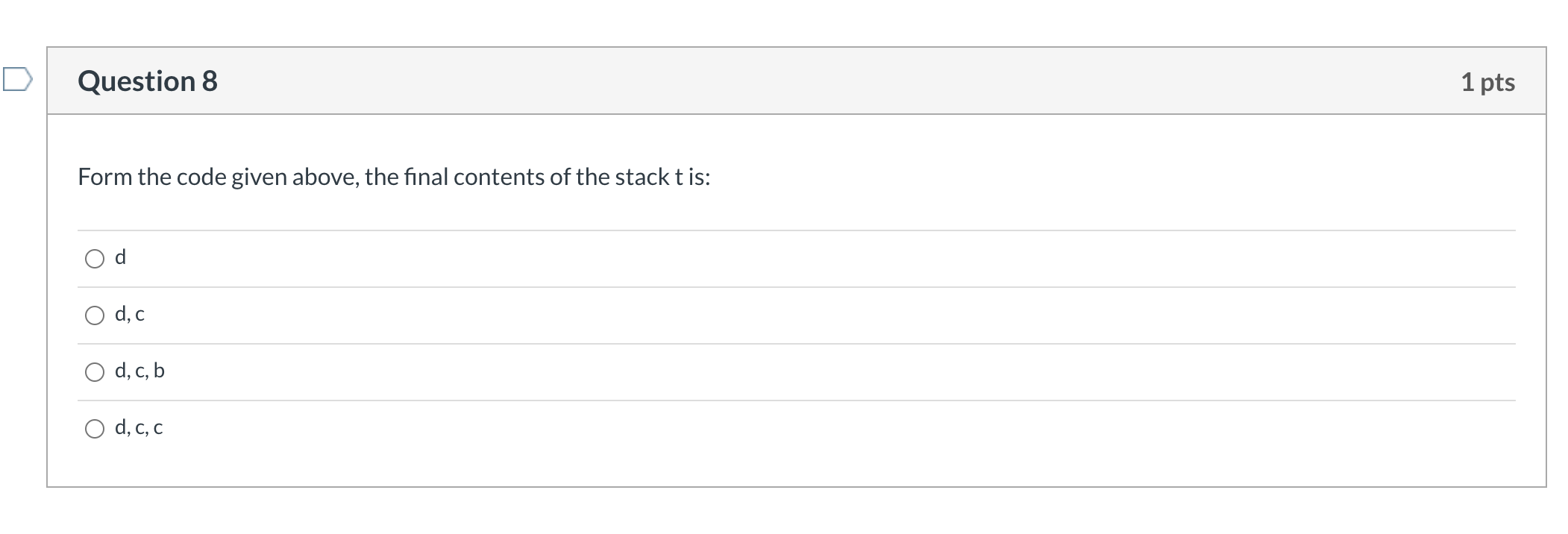 Solved Question 1 1 pts In an initially empty stack, we | Chegg.com